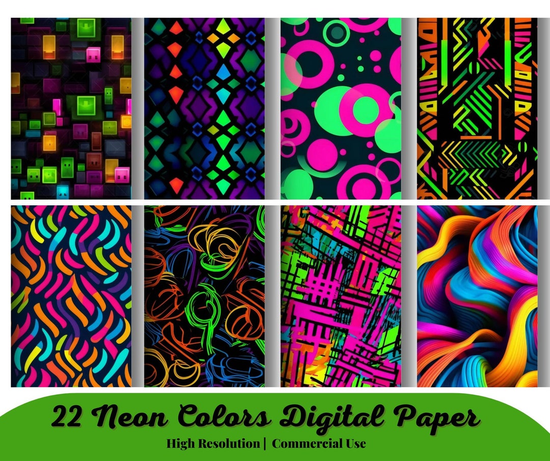 22 Neon Colors Digital Paper Pack, Bright Colors Scrapbook Paper ...