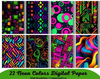 Neon Colors Digital Paper Pack, Bright Colors Scrapbook Paper, Digital ...