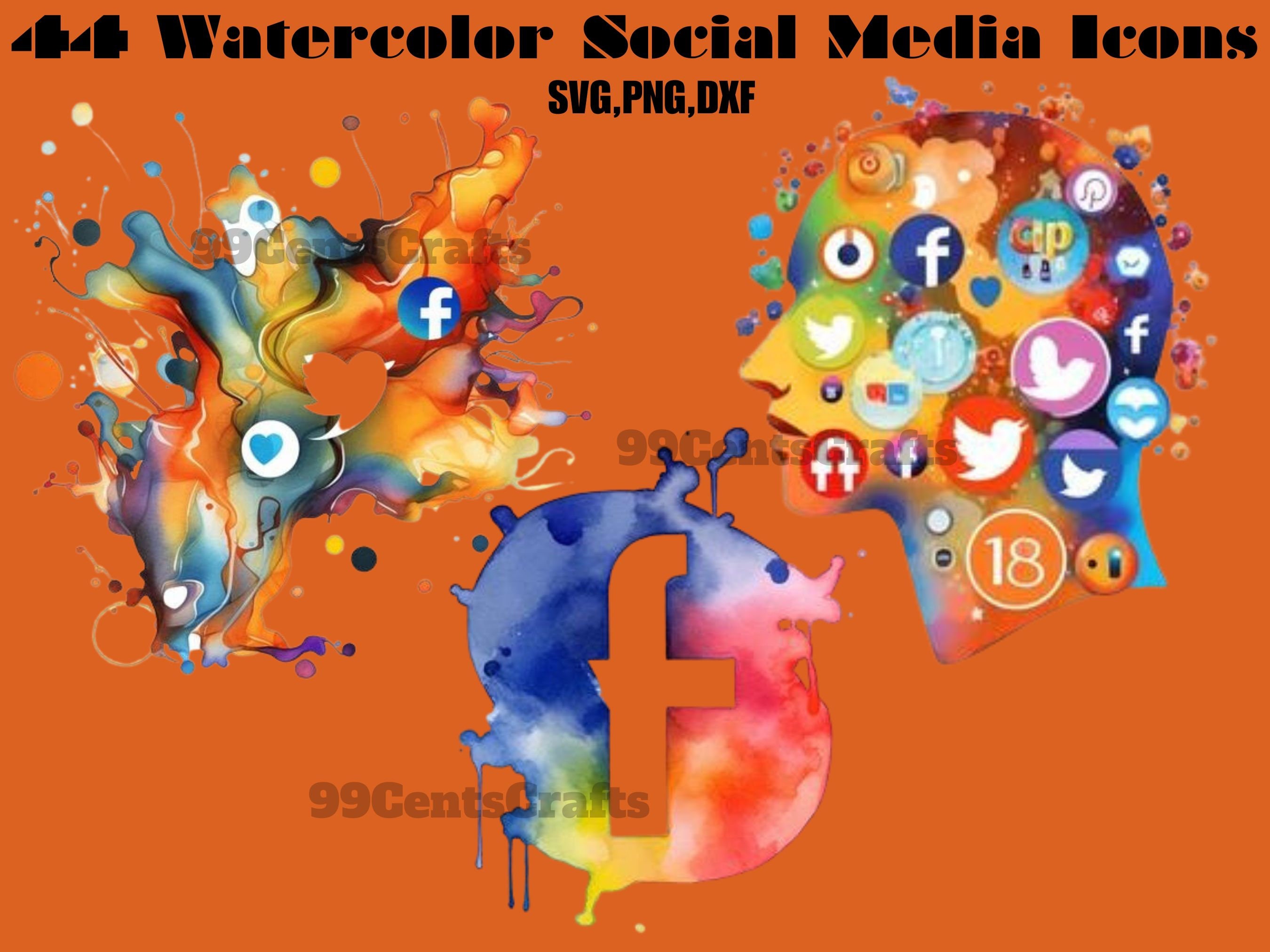 44 Watercolor Social Media Icons Clipart Website Icons Blog Etsy