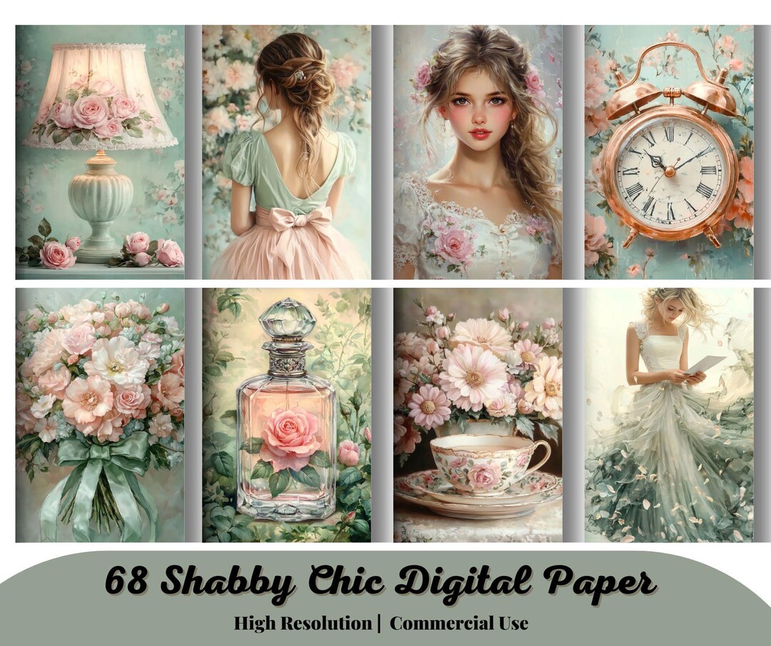68 Ethereal Pink and Sage Pages With Shabby Chic Style Graphics ...