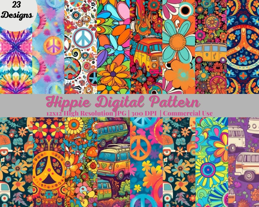 23 Hippie Pattern Commercial Use Digital Paper Hippie - Etsy