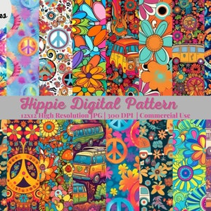 23 Hippie Pattern , Commercial Use , Digital Paper , Hippie Textures ...