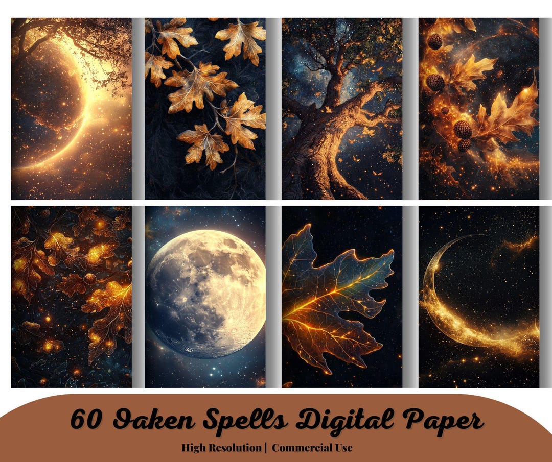 Oaken Spells Digital Paper, Dark Galaxy Magic Tree Grunge Textures ...