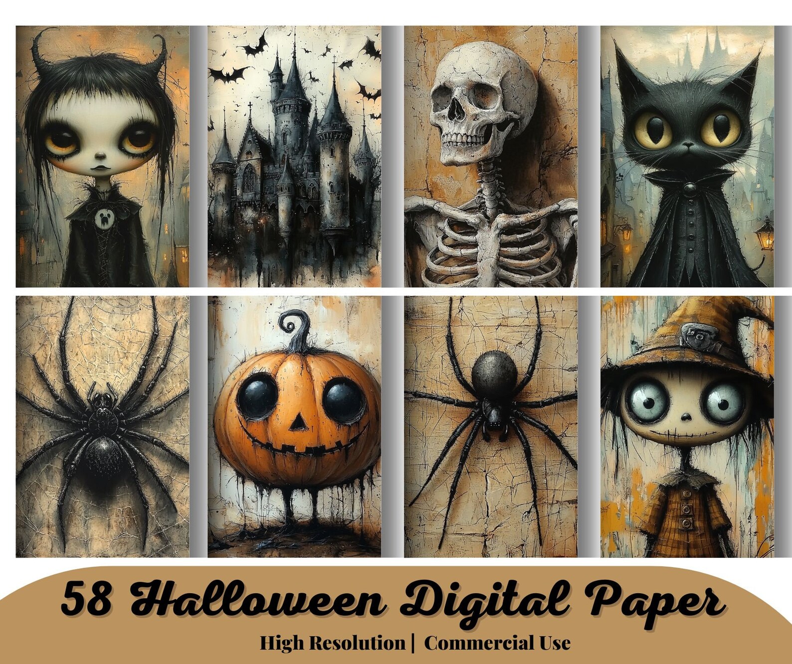 58 Halloween Digital Paper, Halloween Scrapbook Kit, Gothic Junk ...