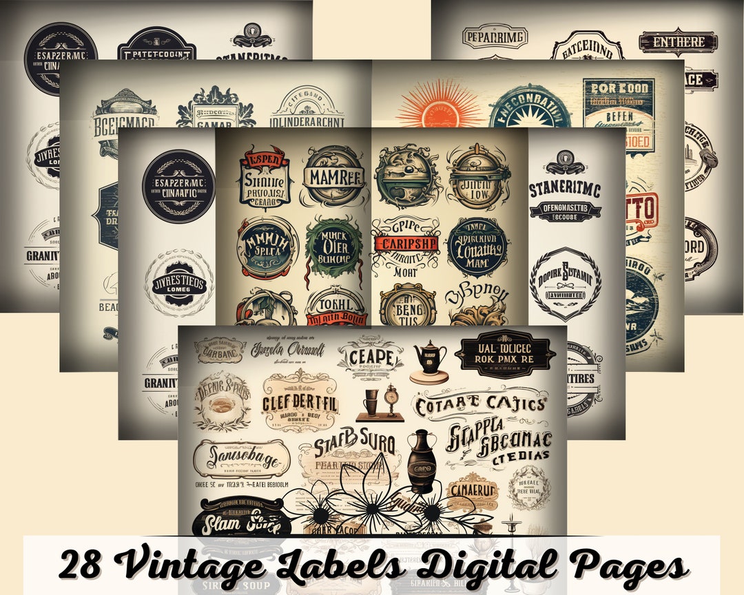 28 Vintage Labels Digital, Distressed Numbers, Labels, Ephemera, Junk ...