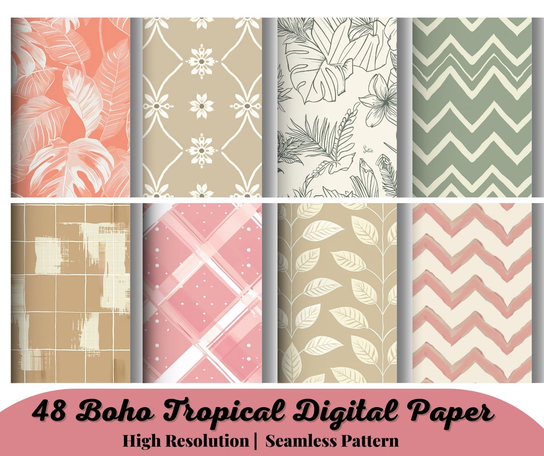 48 Boho Tropical Digital Paper, Digital Paper Pack, Instant Download ...