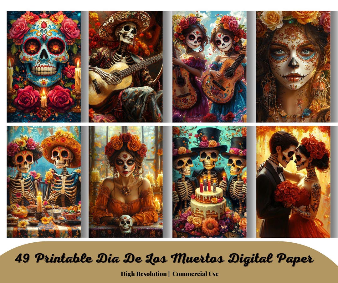 Printable Dia De Los Muertos Digital Paper, Day of the Dead Background ...
