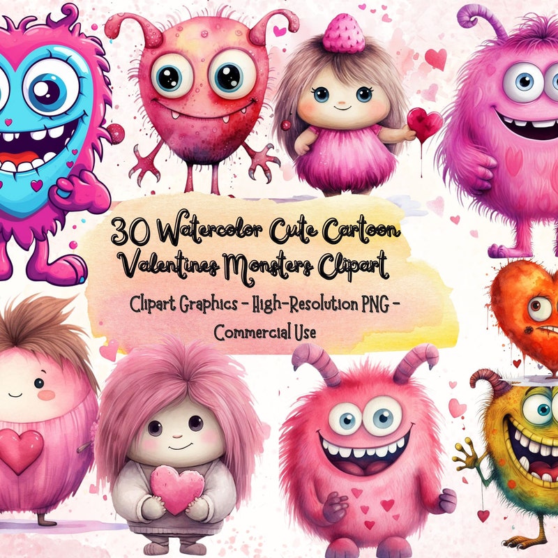 Monster Valentine Clipart - Etsy