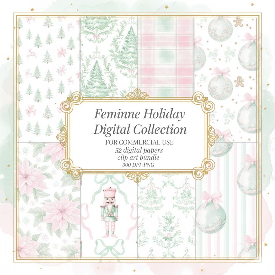 Pastel Christmas Seamless Digital Paper Pack – 52 Soft Holiday ...