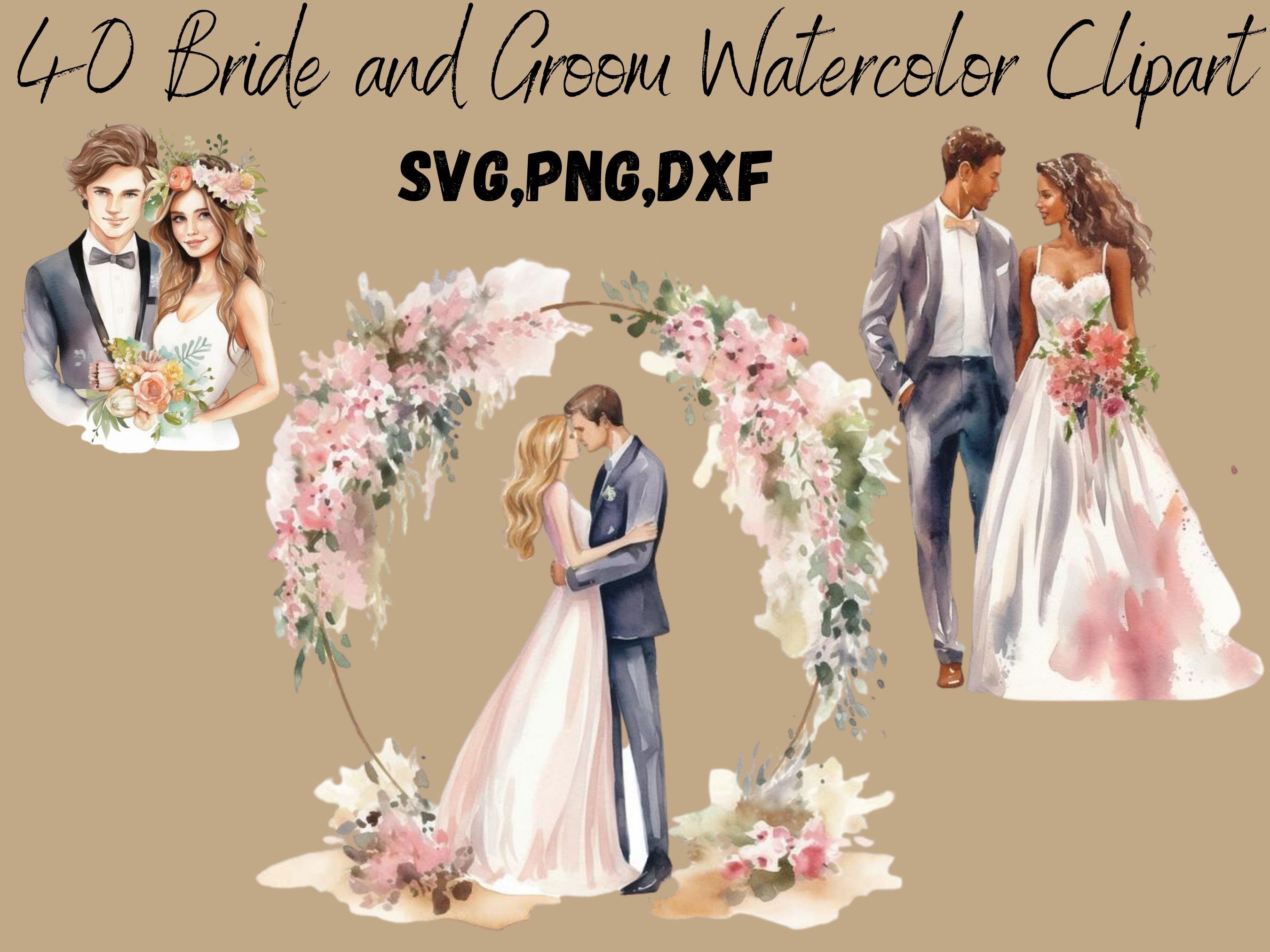 40 Bride and Groom Watercolor Clipart Bundle Wedding Clipart - Etsy