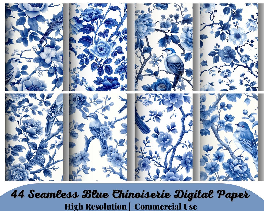 44 Seamless Blue Chinoiserie Digital Paper, China Blue White Patterns ...