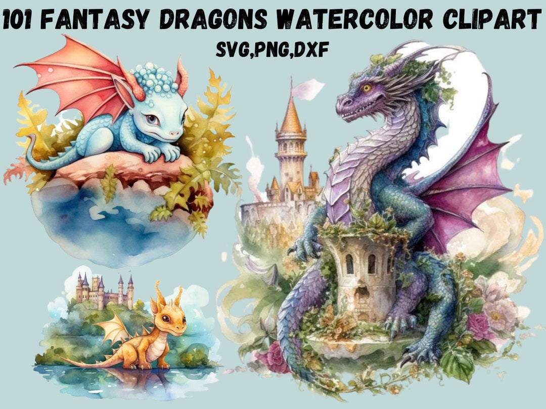 101 Fantasy Dragons Watercolor Clipart Magical Mystical Art - Etsy