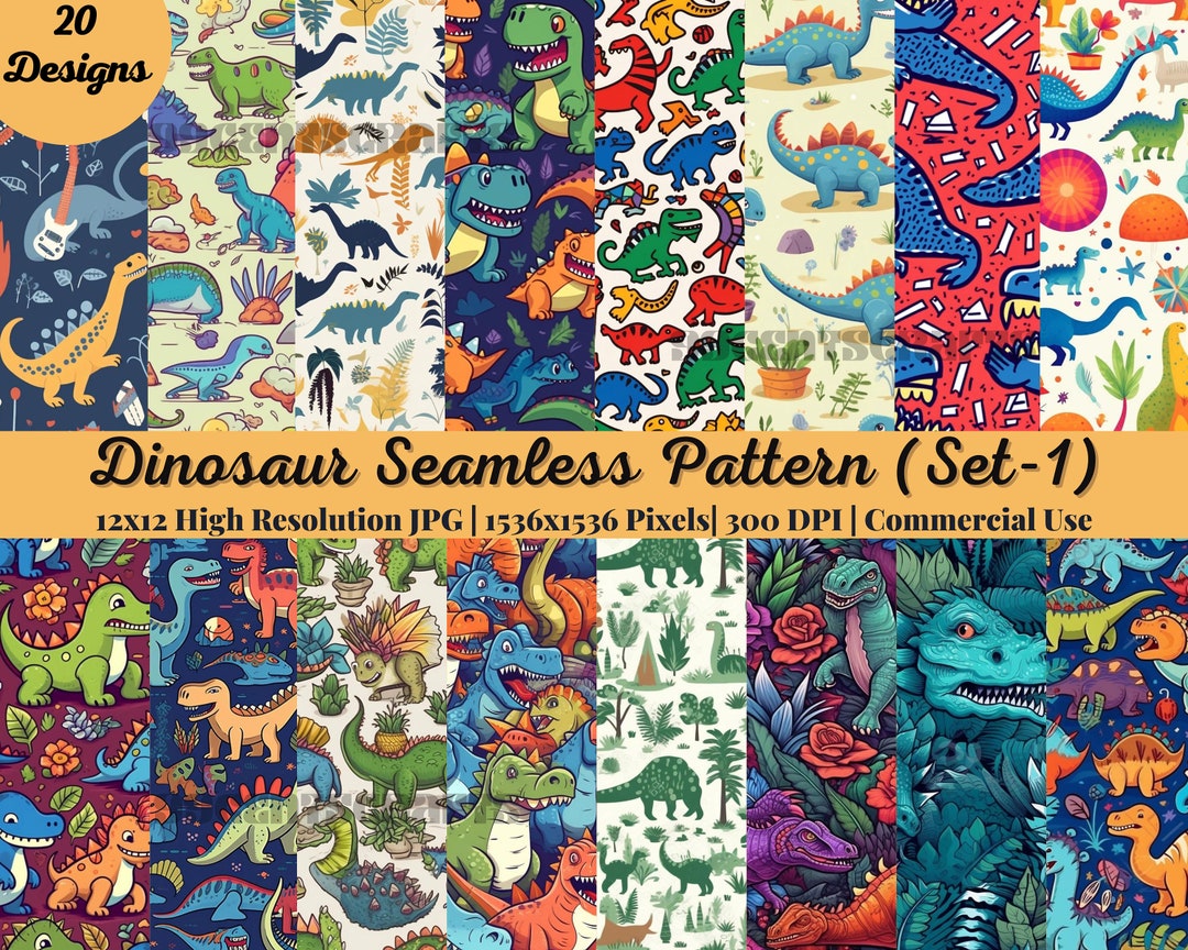 20 Dinosaurs Pattern Dino Land Repeat Tile Surface Pattern, Fabric ...