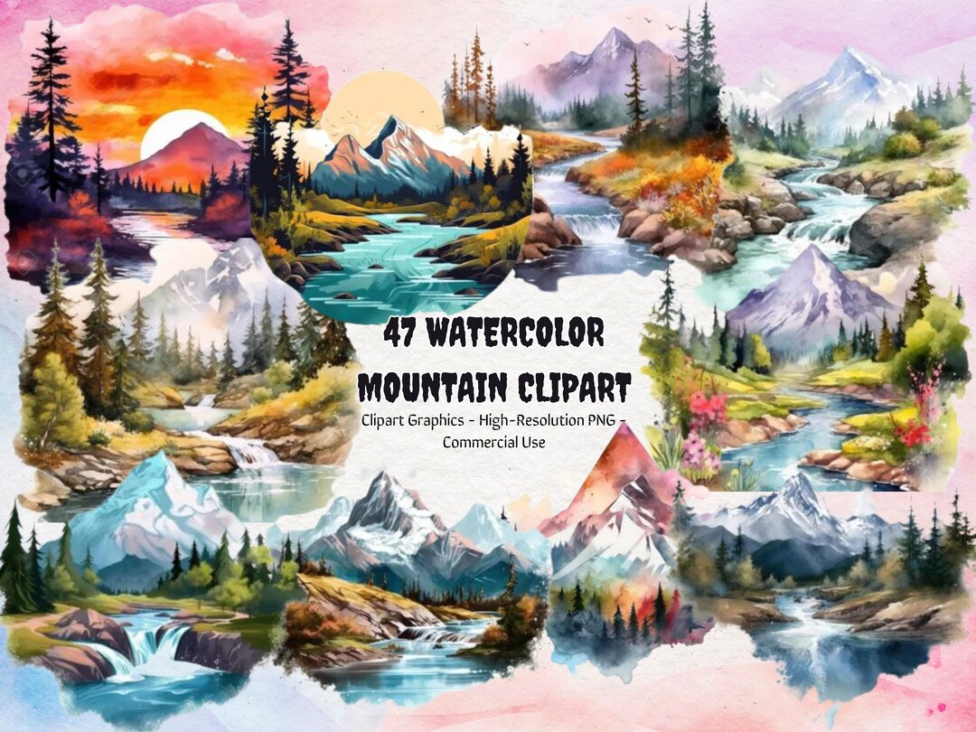 47 Watercolor Mountain Clipart - Mountains Clipart - Watercolor Clipart ...