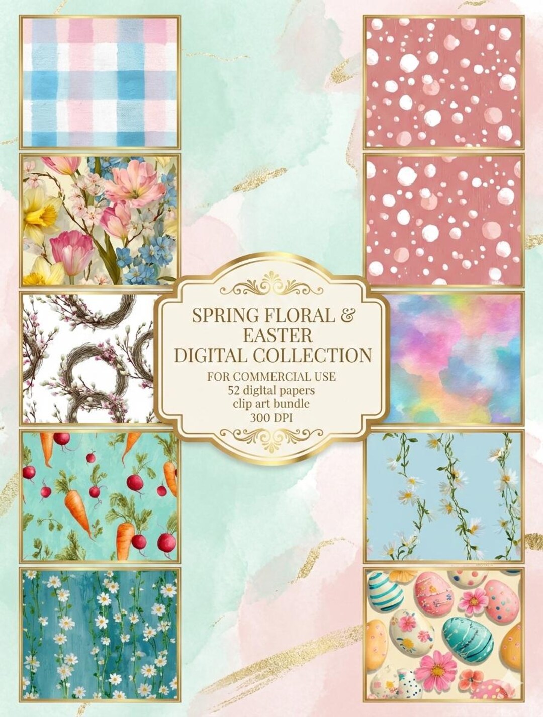 Whimsical Spring Digital Paper Pack | Cute Easter Bunnies, Baskets ...