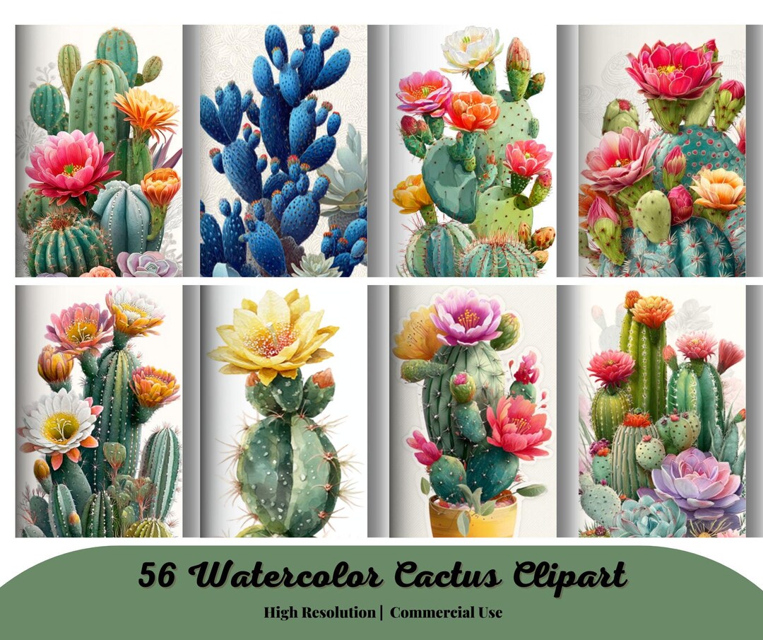 Watercolor Cactus Clipart Bundle, Desert Cactus Clipart, Cacti ...