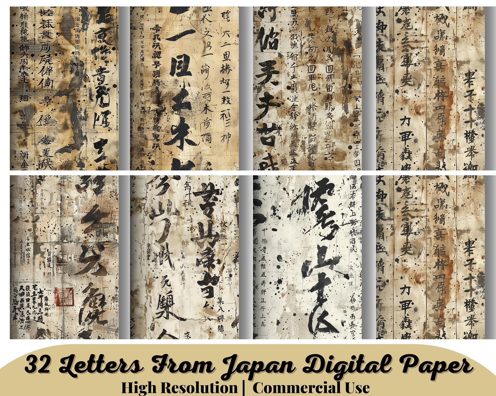 32 Letters From Japan Digital Paper, Printable Papers, Collage Paper ...