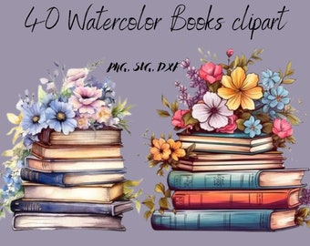 Watercolor Books PNG, Bookish Clipart, Books Stacks Clip Art, Bundle ...