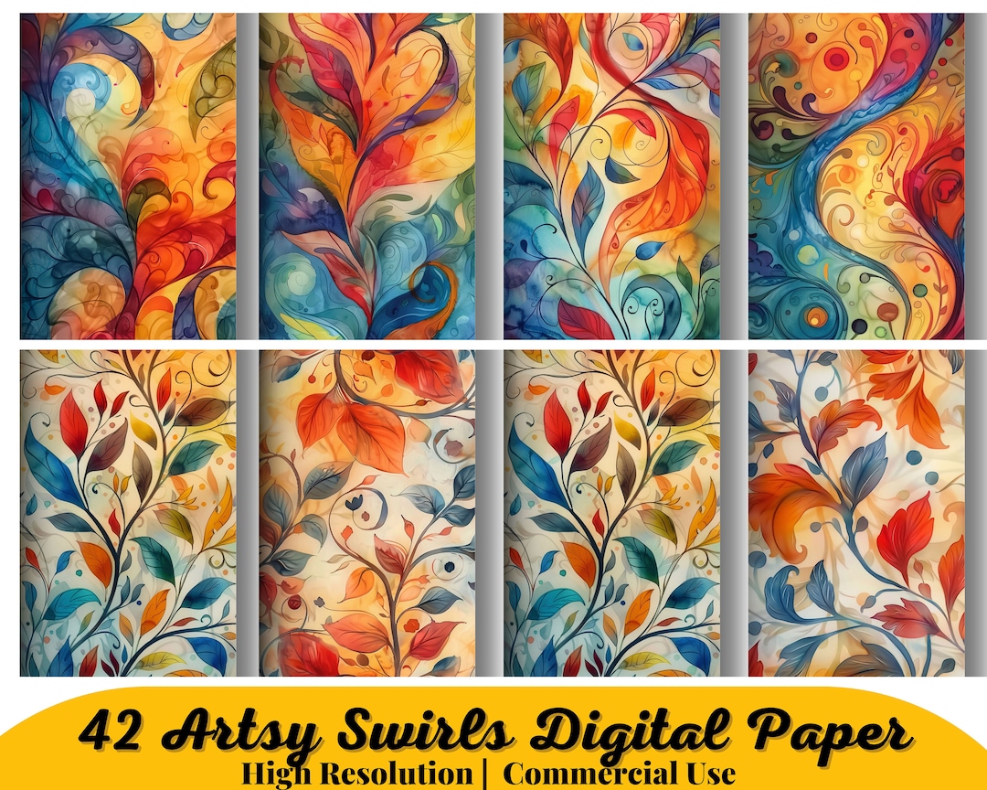 42 Artsy Swirls Digital Paper, Swirls Seamless Designs, Swirls Patterns ...
