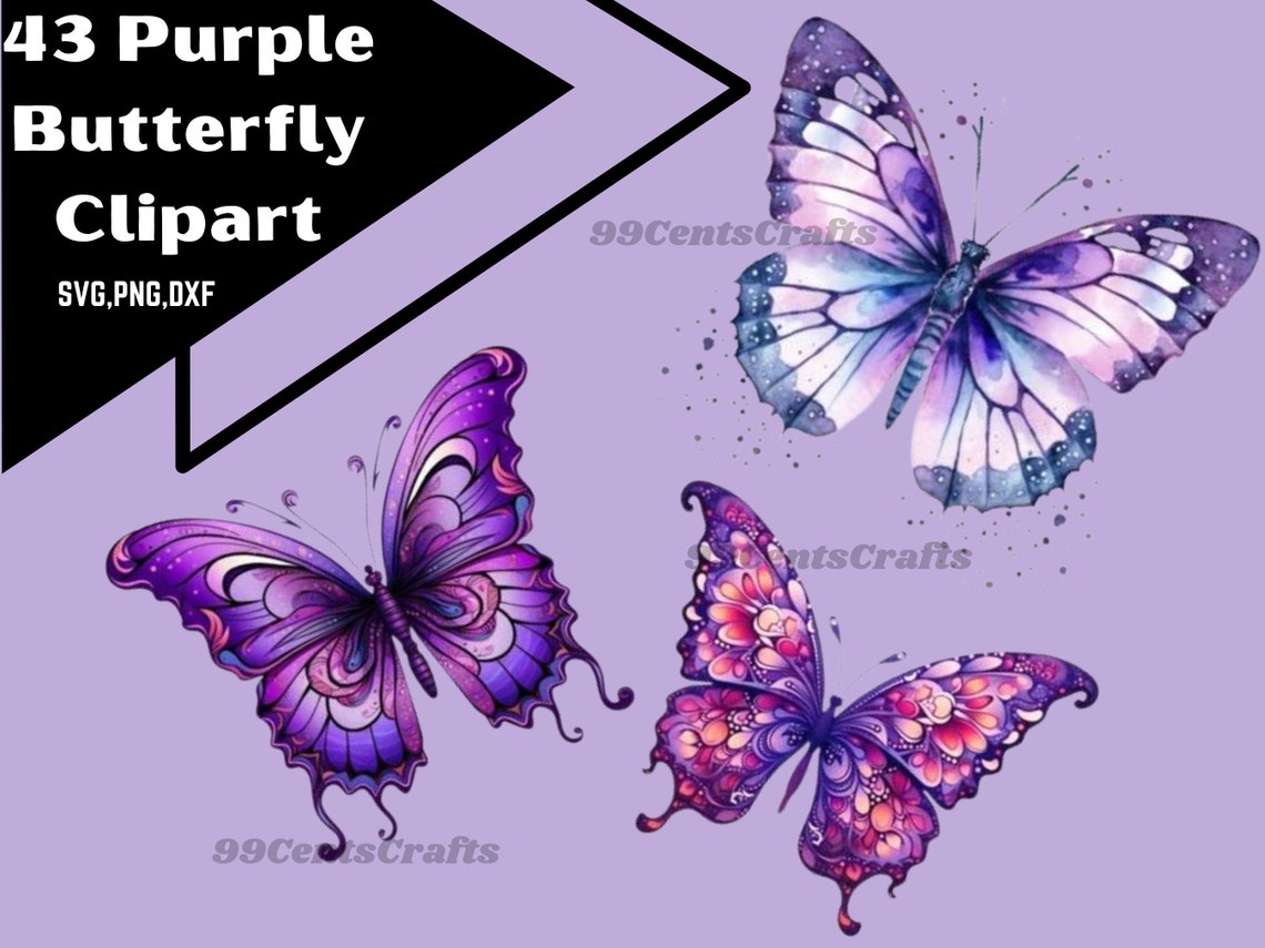 43 Purple Butterfly Clipart Flowers Clipart Png Files With - Etsy