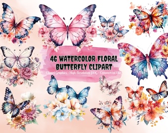 Watercolor Floral Butterfly Clipart 20 High Quality Transparent Png for ...