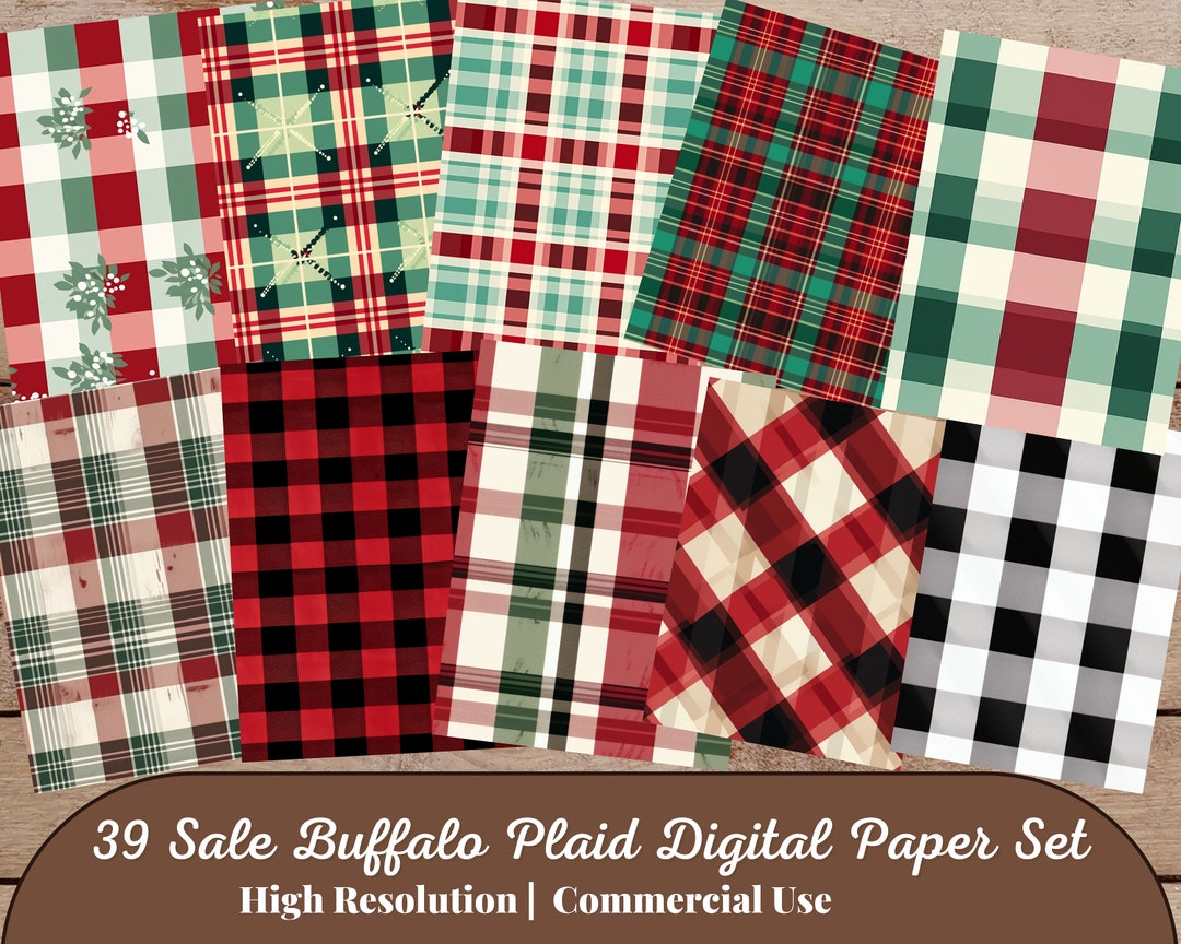 39 SALE Buffalo Plaid Digital Paper Set, Seamless, Red, Green, Black ...