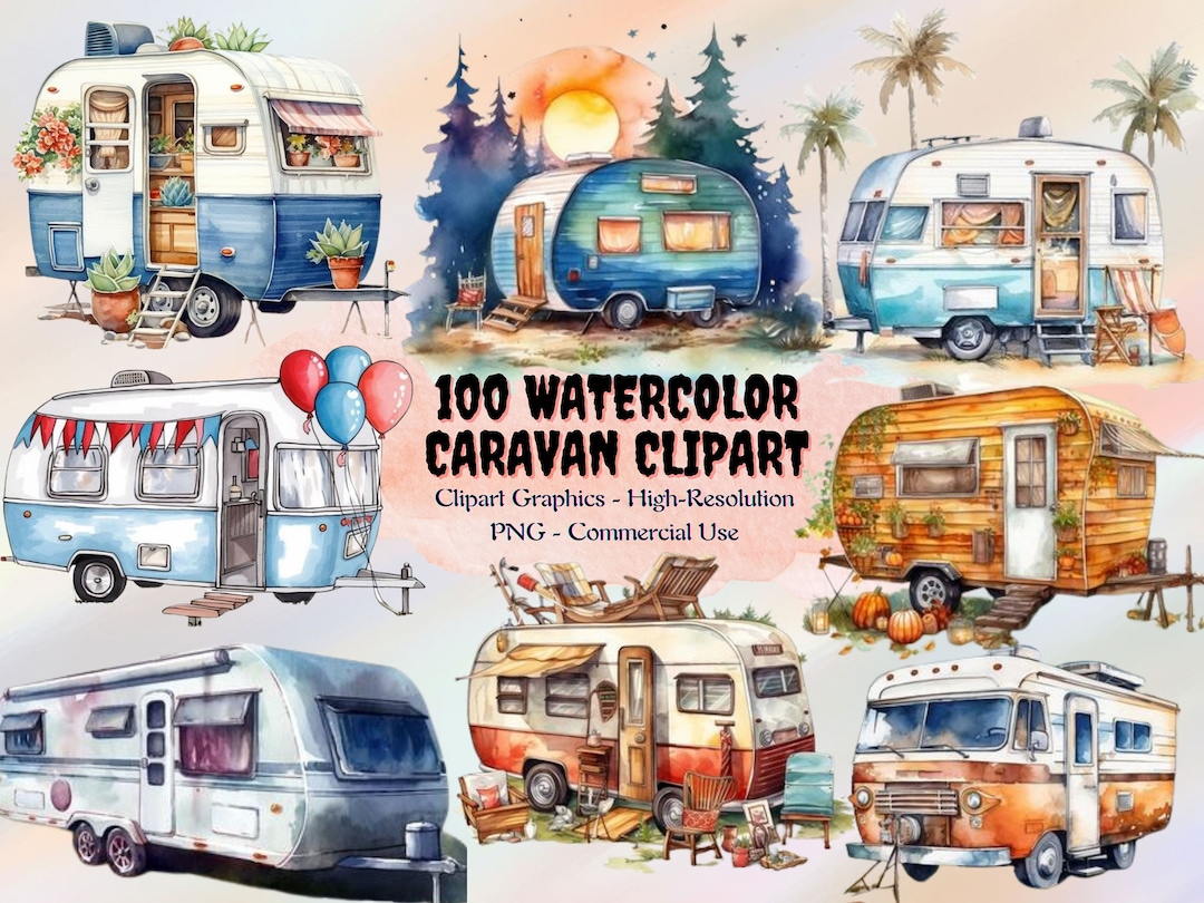 100 Watercolor Caravan Clipart Floral Caravan Clipart Forest Caravan ...