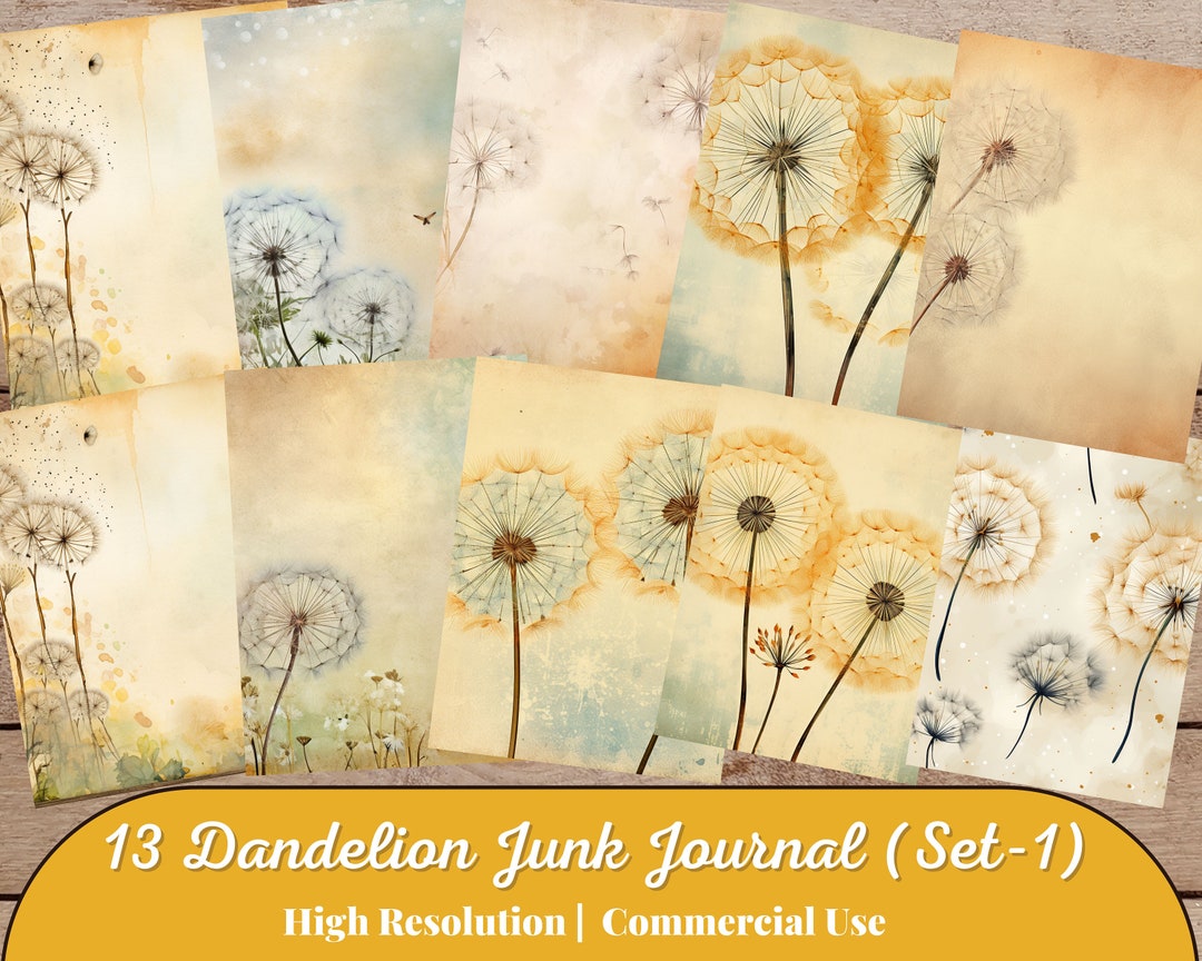 13 Dandelion Junk Journal, Digital Paper, Printable, Flower Journal ...