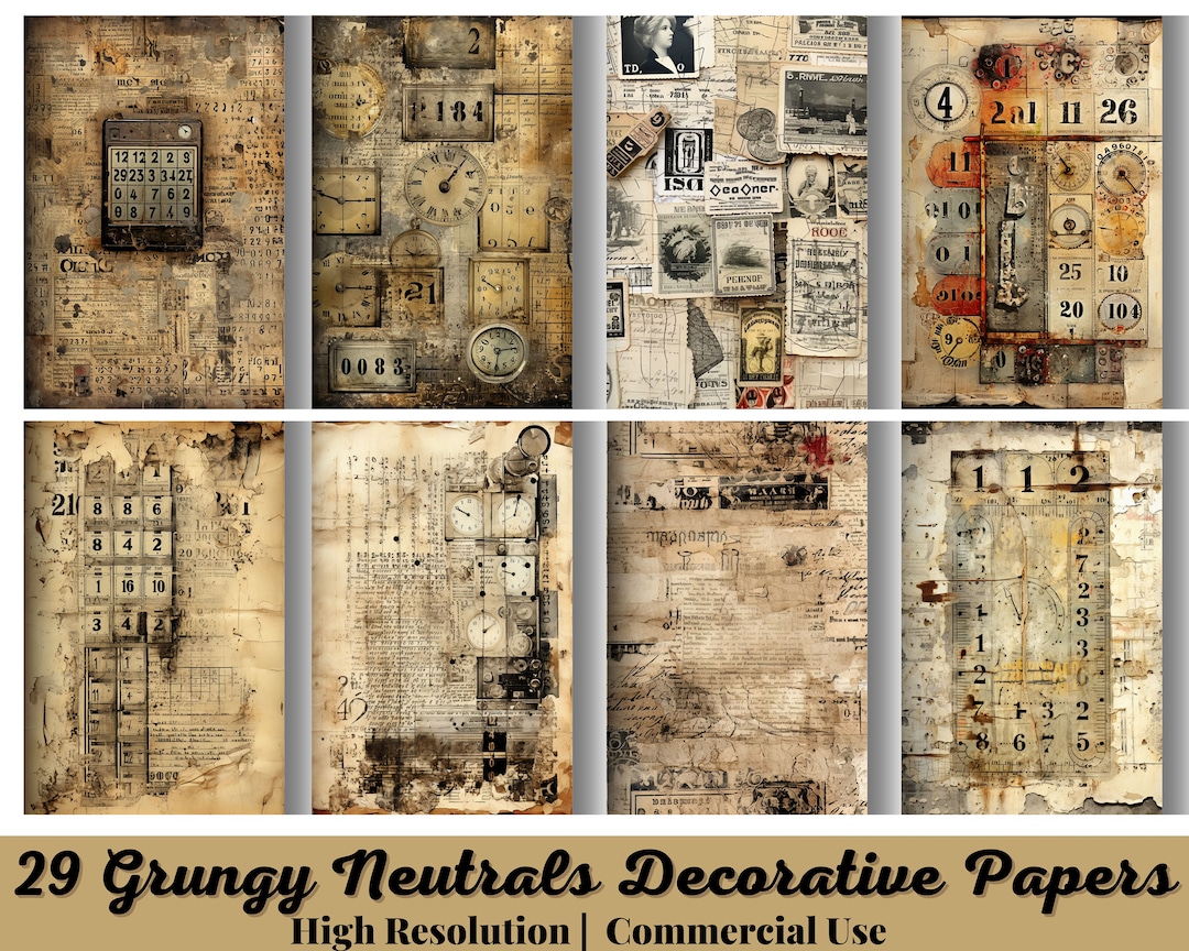 29 Digital Junk Journal Vintage Neutral Tones, Industrial Grunge ...