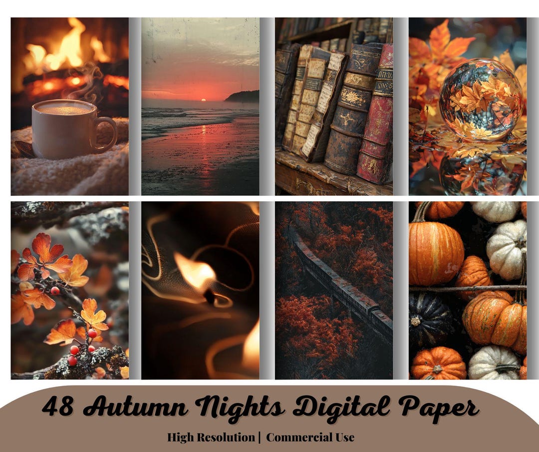 48 Autumn Nights Digital Background Paper Kit, Digital INSTANT DOWNLOAD ...