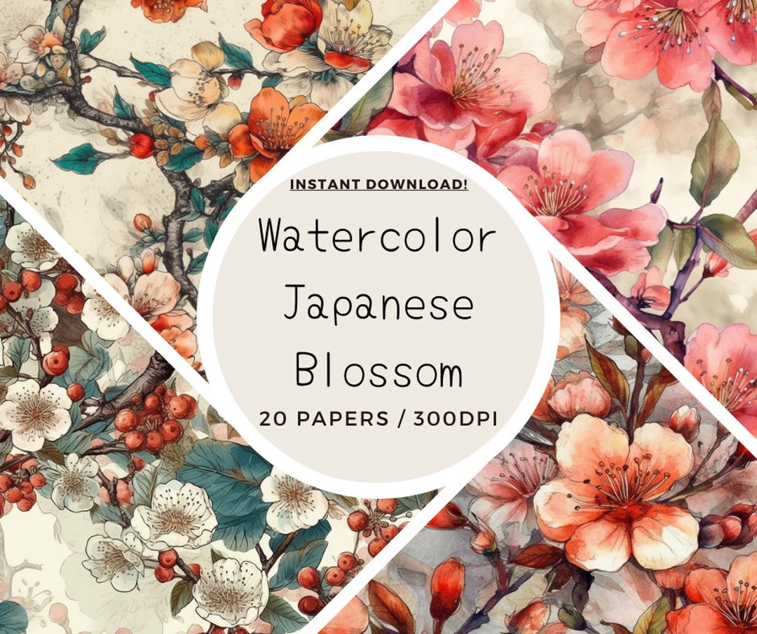 Watercolor Floral Japanese Digital Paper 300 DPI 21 Designs Flower ...