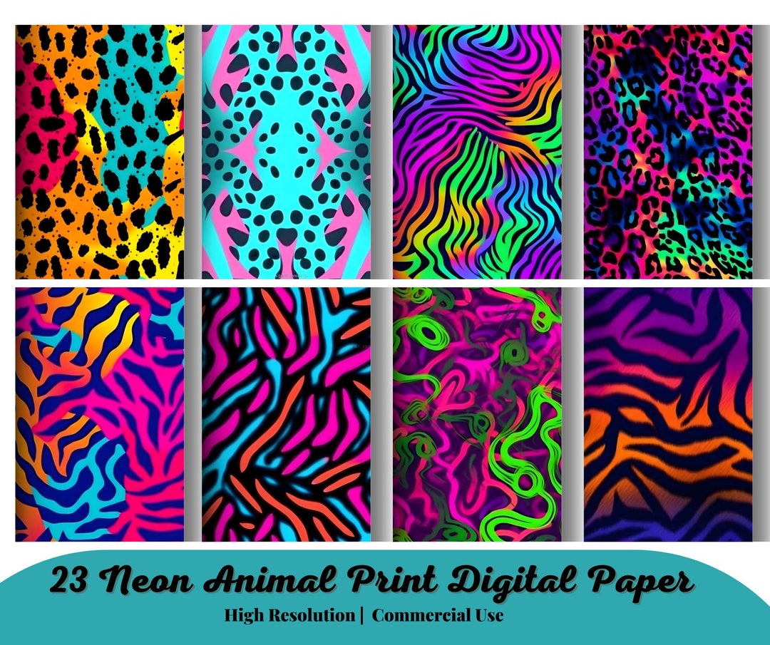 23 Neon Animal Print Digital Paper | Rainbow Safari Seamless Pattern ...