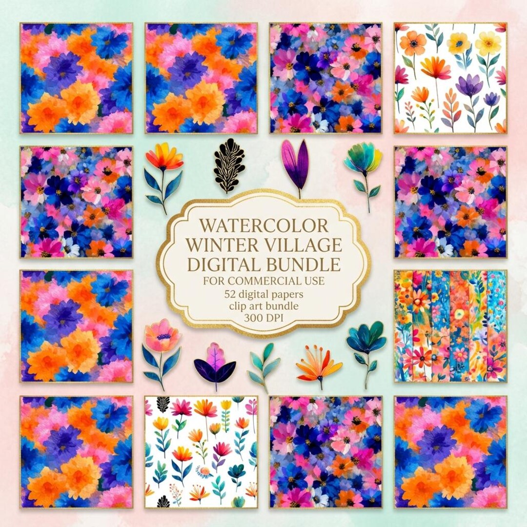 Vibrant Abstract Flower Digital Paper Pack – 52 Floral Seamless ...