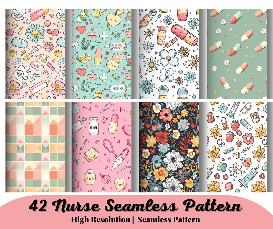 42 NURSE LIFE, Nurse Seamless Repeat Pattern, Retro Healthcare, Medical ...