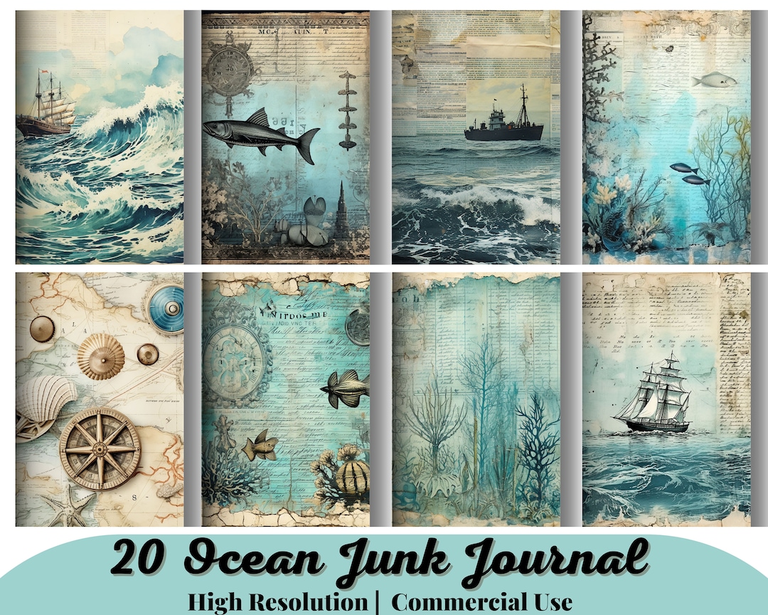 20 Ocean Junk Journal, Sea Scrapbook Paper, Blue Junk Journal Kit ...