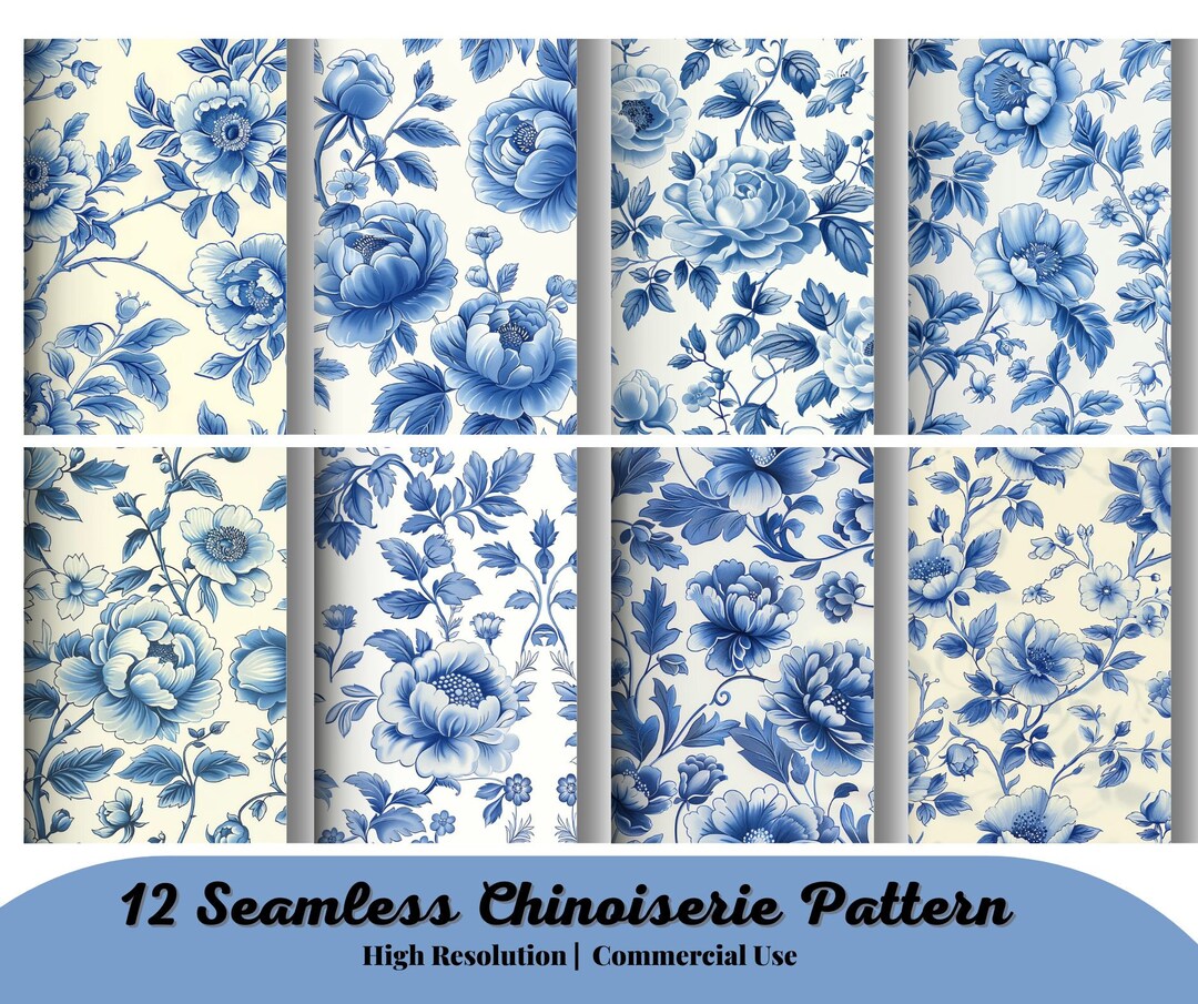 12 Seamless Chinoiserie Pattern, Chinoiserie Floral Digital Paper ...