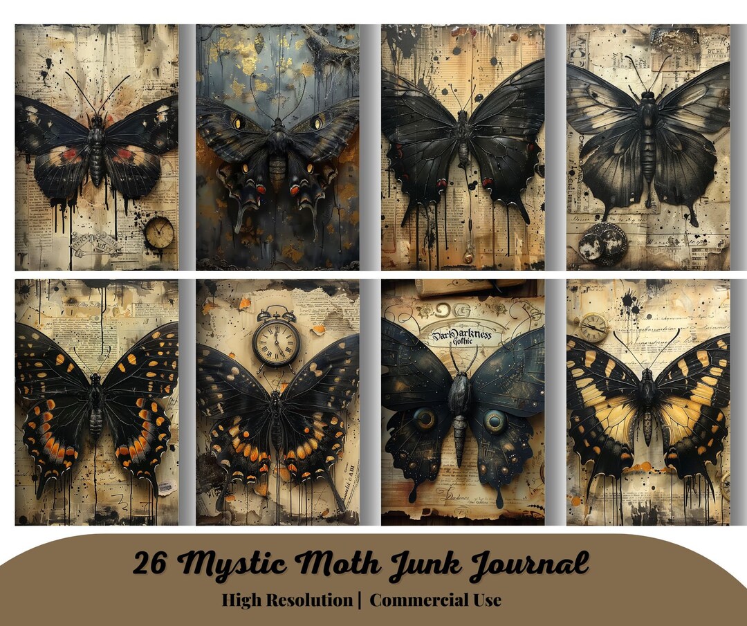 26 Mystic Moth Junk Journal Pages, Dark Moth Butterfly Fantasy ...