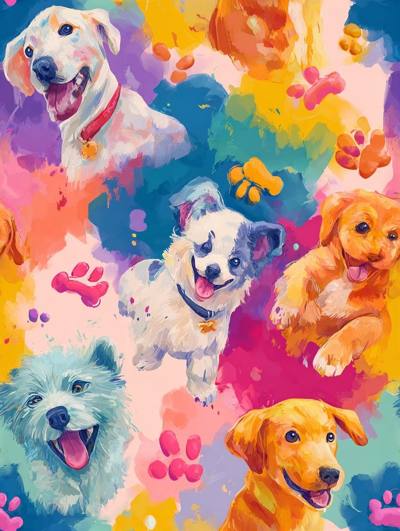 Dogs Digital Paper Pack 52 Cute Puppy Pet Seamless Backgrounds for ...