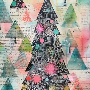 36 Whimsical Christmas Tree Junk Journal Half Pages, Printable Paper ...