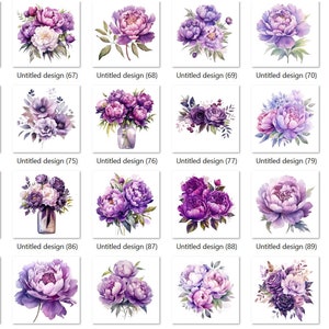 88 Purple & White Peonies Watercolor Clipart, Floral Clipart, Summer ...
