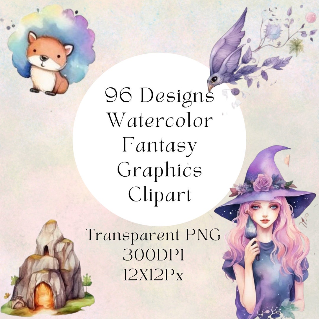 96 Watercolor Fantasy Graphics Magic Fairy Wizard and Witch - Etsy