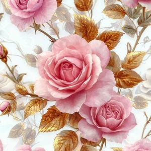 Pink and Gold Floral Digital Paper, Seamless Gold and Pink Rose ...