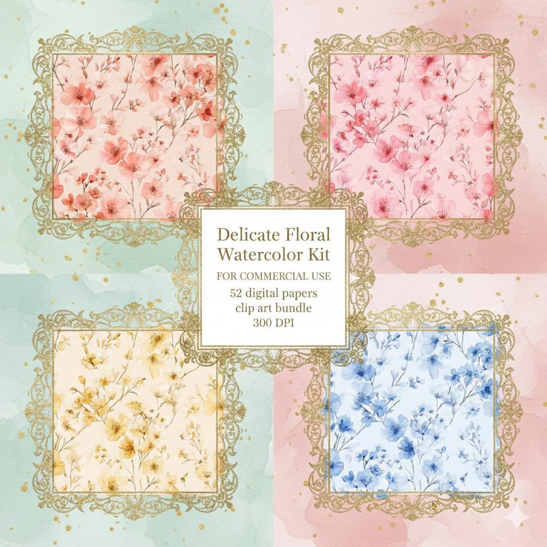 Watercolor Pastel Wildflowers Digital Paper | Soft Painted Botanical ...