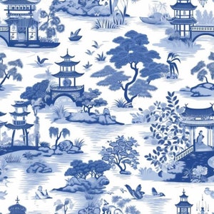 93 Chinoiserie Life Digital Paper Blue Chinese Wallpaper Ceramic ...