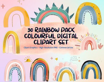 Rainbow Pack, Assorted Rainbows, Stars, Colourful Digital Clip Art Set ...
