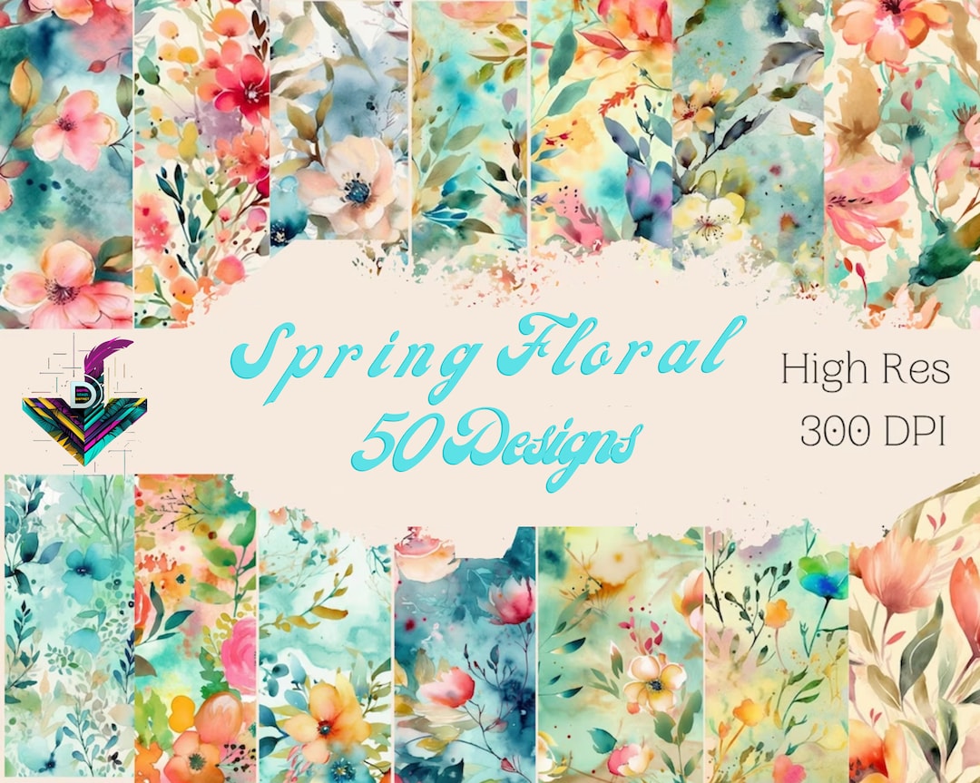 Spring Floral Digital Paper Seamless Spring Watercolor Rainbow Flower ...