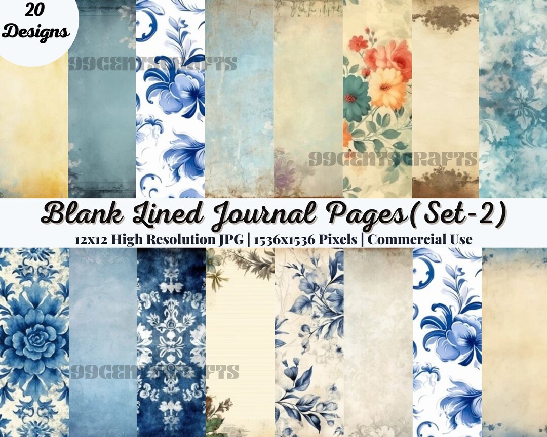 20 Blank Lined Journal Pages, Junk Journal Kit, Basic Papers, Printable ...