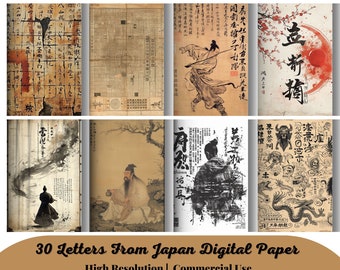 Letters From Japan Digital Paper Pack Printable Papers Collage Paper ...