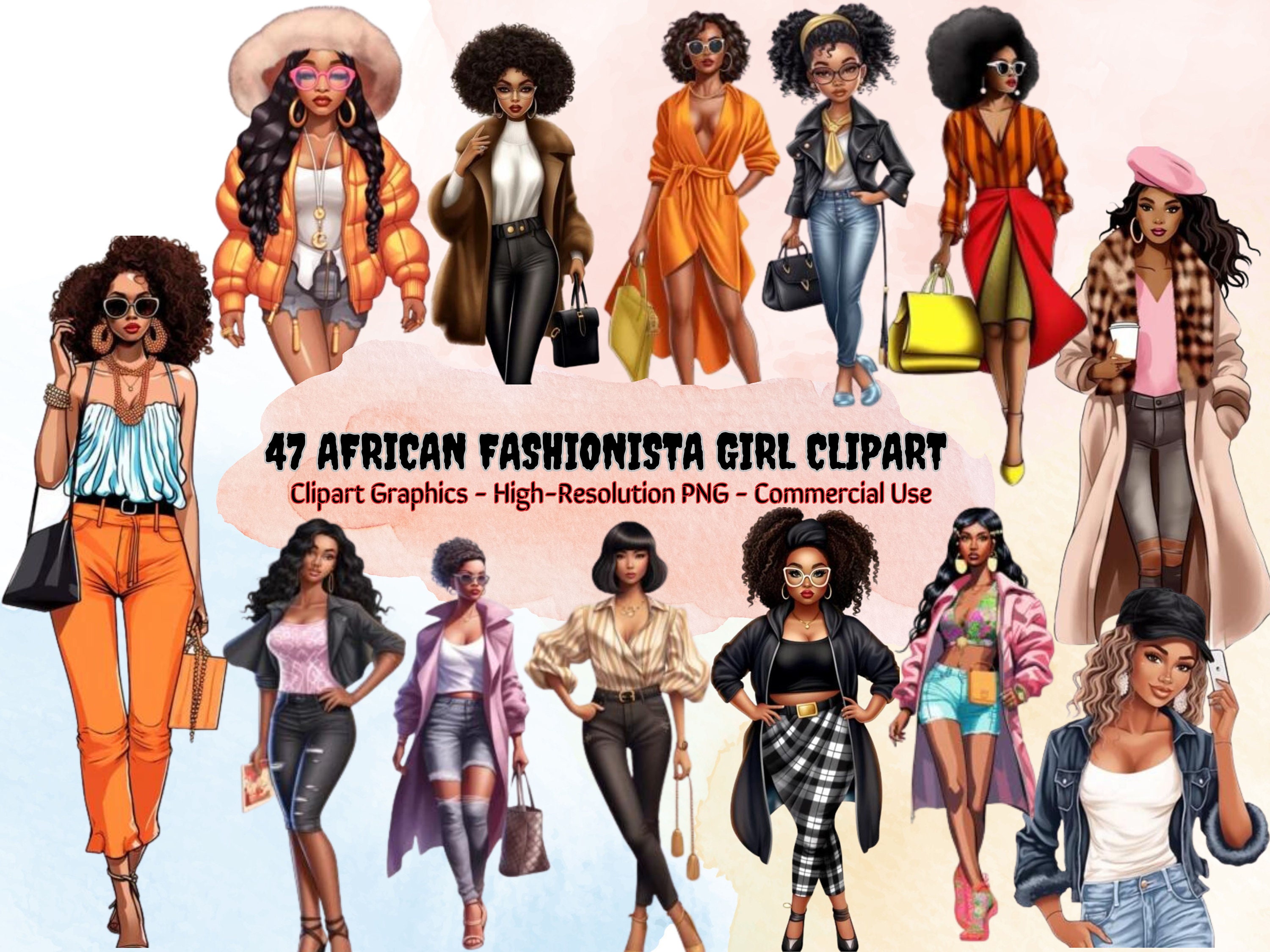 47 African Fashionista Girl Clipart, African American Woman PNG ...