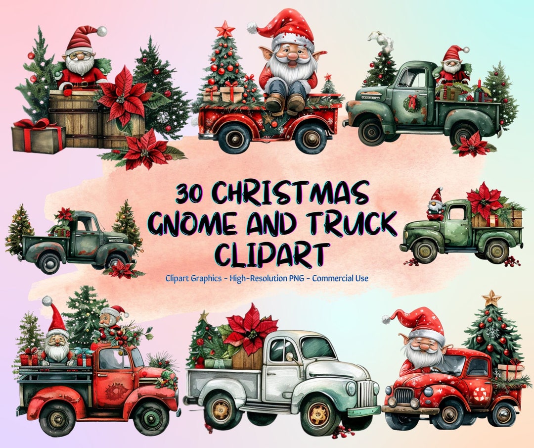 30 Christmas Gnome and Truck Clipart Bundle, Christmas Clipart, Winter ...